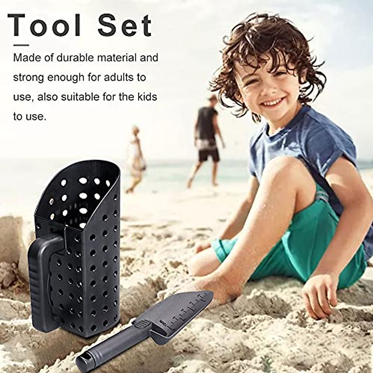 Sand Scoop and Shovel Set, Hand Treasure Hunting Tool Metal Detector Accessories for Patio, Lawn & Garden (2pcs)(black)