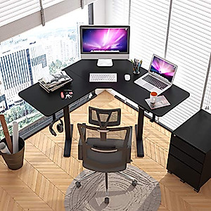 L-Shaped Standing Desk,Height Adjustable Electric Corner Desk,48 Inches Home Office Table with Splice Board,Dual Motor Home Office Desks Black Frame (Black)