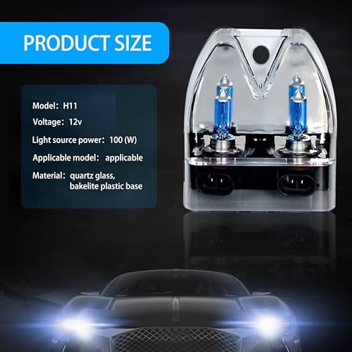 Hawyet 2 PCS 12V 100W Car Halogen Fog Lamp with M Box, Super White Waterproof Automotive Bulb for Low Beam Driving, Universal High Beam Lamp with Plastic Basement (White Light #H11)