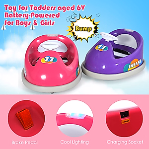 INFANS Kids Ride On Car, 6V Bumper Car Electric Vehicles with 2 Driving Modes,360 Degree Spin, Remote Control, LED Lights, Music, Bluetooth, Rechargeable Battery Powered Toys (Blue)