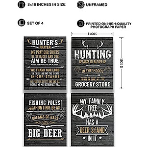 Fishing and Hunting Decor Wall Art Set of 4 - Hunting Wall Art Decor - Gifts for Hunters & Fisherman - Rustic Hunting Cabin Decor - Farmhouse Hunting Wall Decor - 8x10 unframed prints