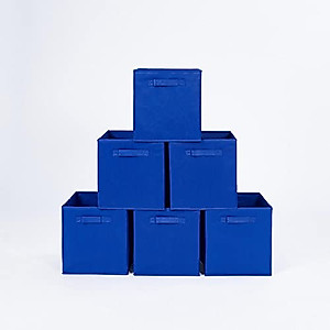 Displays By Jack Foldable Fabric Storage Bins Organizer, Collapsible Cube Containers with Handles, Great for Closet and Cubby Toy Organizers, 10.5" x 10.5" x 11"H, Set of 6, Navy Blue