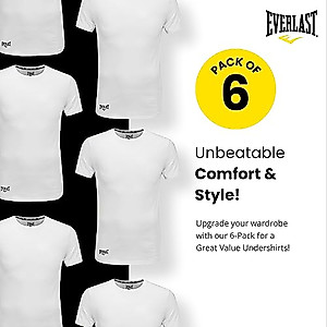 Everlast 6-Pack Men's Essential Crew Neck Undershirts – Breathable, Tagless, Cotton Mens T Shirt – T Shirts for Men Pack (L, White)