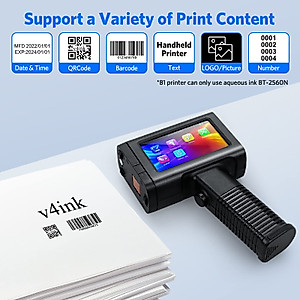 v4ink BENTSAI Portable Water Soluble Handheld Inkjet Printer BT-HH6105B1 with 4.3 Inch LED Touch Screen Mobile Inkjet Coder 0.09-0.5 Inch Print Height for QRCode Barcode Date Logo Text