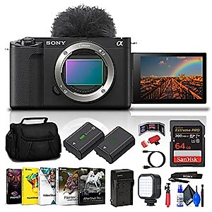 Sony Alpha ZV-E1 Full-Frame Vlog Mirrorless Lens Camera (Black) (ILCZVE1/B) + Case + 64GB Card + NP-FZ100 Compatible Battery + LED Light + Corel Photo Software + Card Reader + More (Renewed)