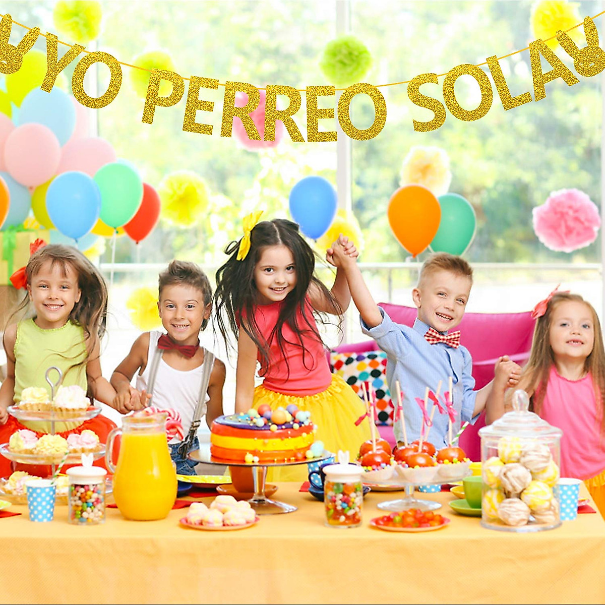 GROBRO7 YO Perreo Sola Banners Gold Glitter Banner Home Decoration Photo Booth Props 6.5ft Pre-Assembled Garland Party Favor for Music Themed Bachelorette Wedding Bridal Shower Engagement Decor