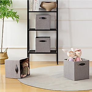 FABINADO Thickened Storage Cubes, 13x15 Inch Foldable Storage Cuby Bin with Dual Handles for Kallax, Gray, 4 Pack