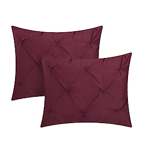Chic Home Daya 4 Piece Cover Set Pinch Pleat Ruffled Design Embellished Zipper Closure Bedding-Decorative Pillow Shams Included, Queen Duvet, Burgundy
