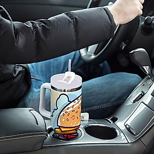 PaChyLuu 40 oz Insulated Tumbler with Handle and Straw Lid, Cartoon Burger Leak-Proof Stainless Steel Travel Coffee Mug for Car Cup Holder