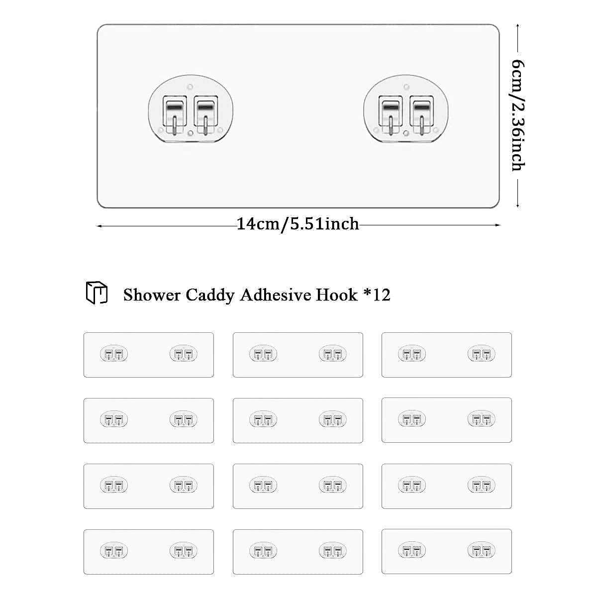 12 PCS Adhesive Shower Hooks for Replacement, Transparent Suction Cup Hooks for Shower No Drilling Shower Caddy Adhesive Replacement for Bathroom and Kitchen