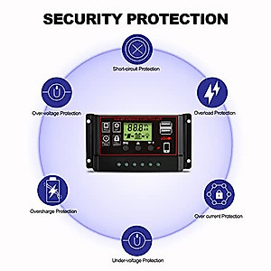 WERCHTAY 60A Solar Charge Controller 12v/ 24v PWM Solar Panel Charge Controller Intelligent Regulator with 5v Dual USB Port Display Adjustable Parameter LCD Display and Timer Setting ON/Off Hours