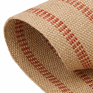 KEILEOHO 3.5 Inches x 33 Yards Upholstery/Craft Jute Webbing, Natural Chair Webbing with Red Stripes, Burlap Fabric Webbing Tape for Craft, Decoration, Furniture Repair