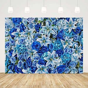 MEHOFOND Blue Flower Wall Backdrop for Wedding Bridal Shower Decorations Banner Supplies Valentines Day Blue Floral Rose Photography Background Photo Booth Studio Props Vinyl 8x6ft