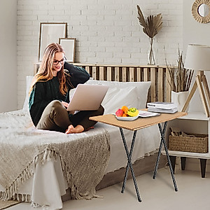 Folding TV Tray Table, 2.6-Foot TV Dinner Folding Table for Small Space Eating, Dinner Foldable Side Desk with Wooden Top and Metal Frame(1 Piece-Natural)