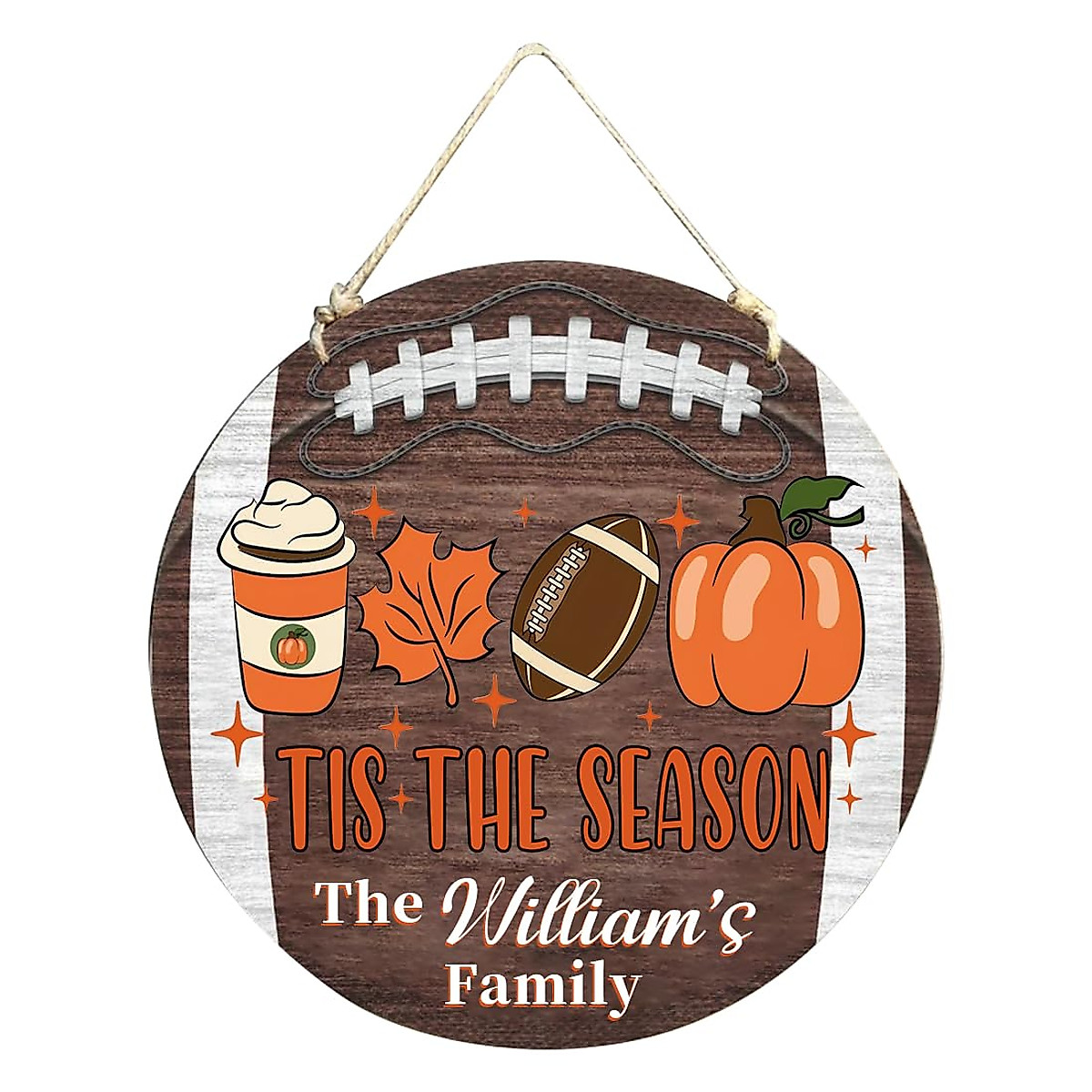 Personalized Football Door Hanger Fall Sign Custom Text Wooden Tis the season Front Door Sign Front Porch Decor Fall Welcome Sign Football Fall Hanging Decorations Autumn Thanksgiving Christmas Seasonal Decor