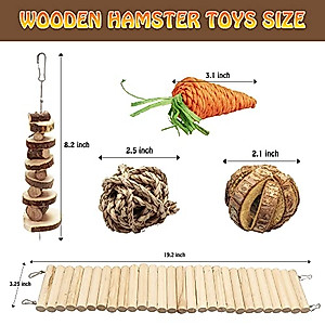 KAKUNM Hamster Toys 6Pcs | Guinea Pig Foraging Toys | Wooden Bridge | Grass Carrot Toy | Molar String | Grass Balls | Watermelon Ball for Hamster, Guinea Pigs, Chinchillas, Rabbit