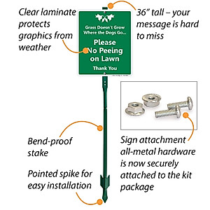 SmartSign 12 x 10 inch “Grass Doesn't Grow Where The Dogs Go - Please No Peeing On Lawn” LawnBoss Yard Sign with 3 foot Stake, 40 mil Laminated Rustproof Aluminum, White and Green, Set of 1, USA-Made