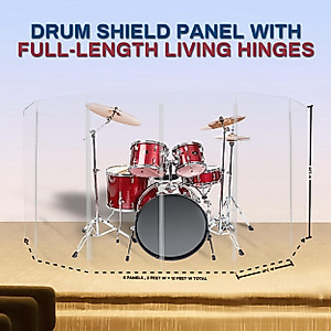 PENNZONI Drum Shield 5ft w/Living Hinges, Comes w/ 6 Drum Panels & Living Hinges, Premium Clear Acrylic Panels, Drum Screen