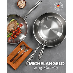 MICHELANGELO Stainless Steel Frying Pan Set, 8" / 9.5" / 11" Cooking Pans, Triply Base Stainless Steel Pan Set with Ergonomic Handle, Induction Compatible