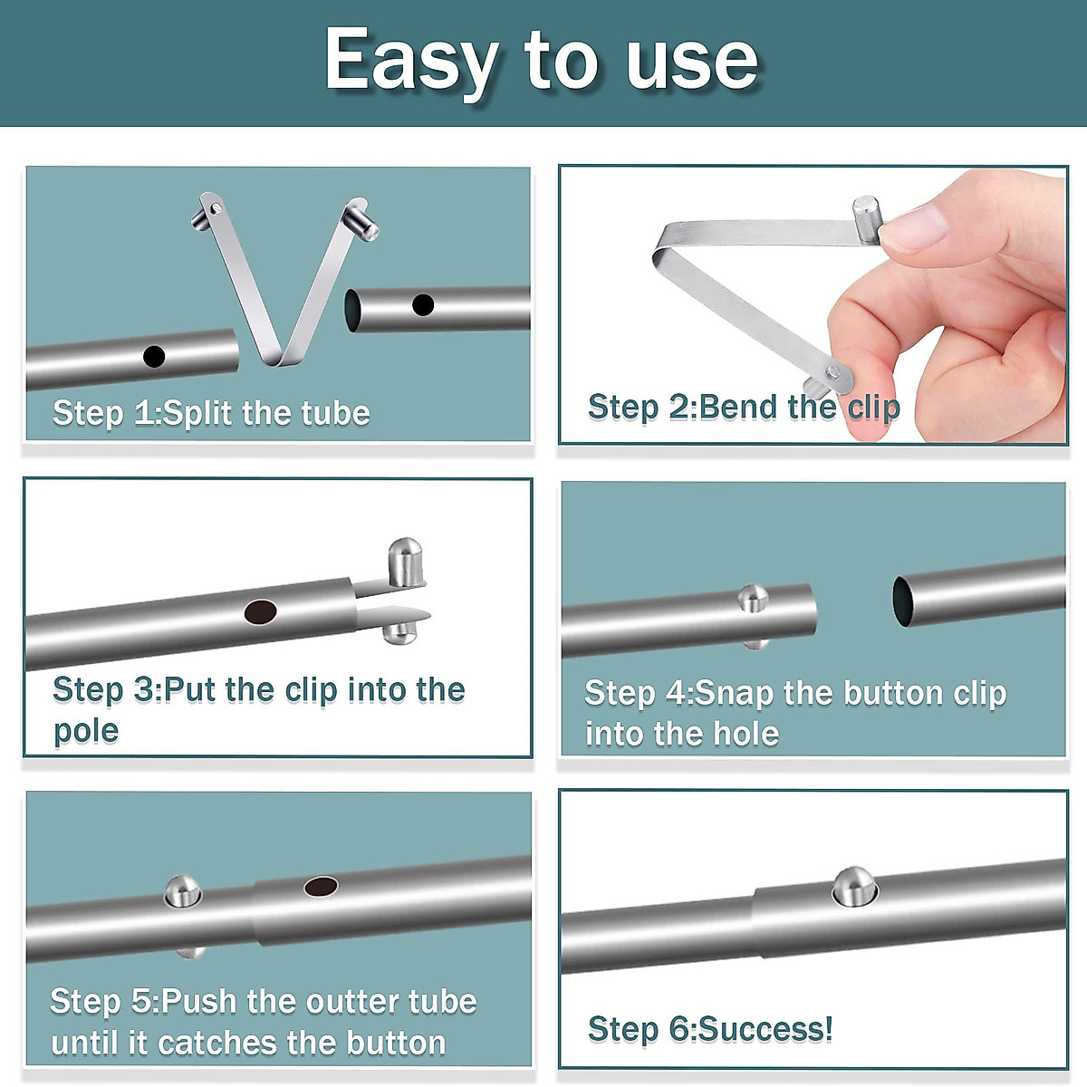 8 Pieces Double Pin Spring Button Clip Push Button Clip Tent Pole Push Button Spring Clips Stainless Steel Kayak Paddle Spring Snap Clips Tube Locking Pin Clips for Camping Replacement (6 mm)