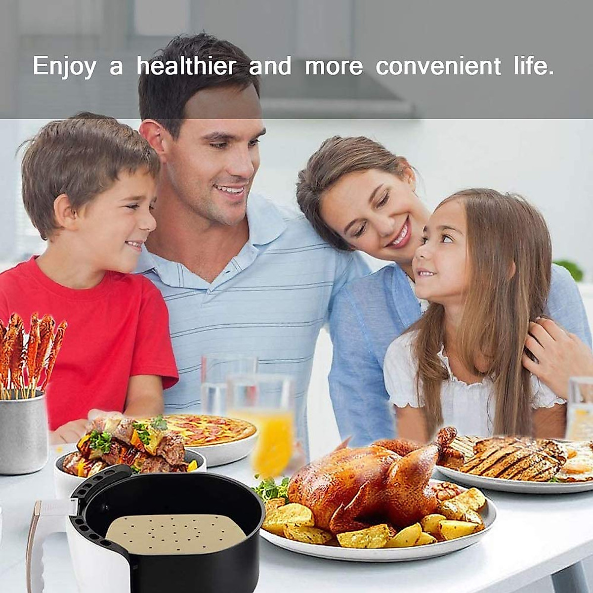 Air Fryer Parchment Paper Liners（11"×11"） Square 100Pcs Unbleached Compatible with XXXL Air Fryer,Perfect for 8.5QT/9.5QT/10QT Or Bigger Air Fryers (Brown)