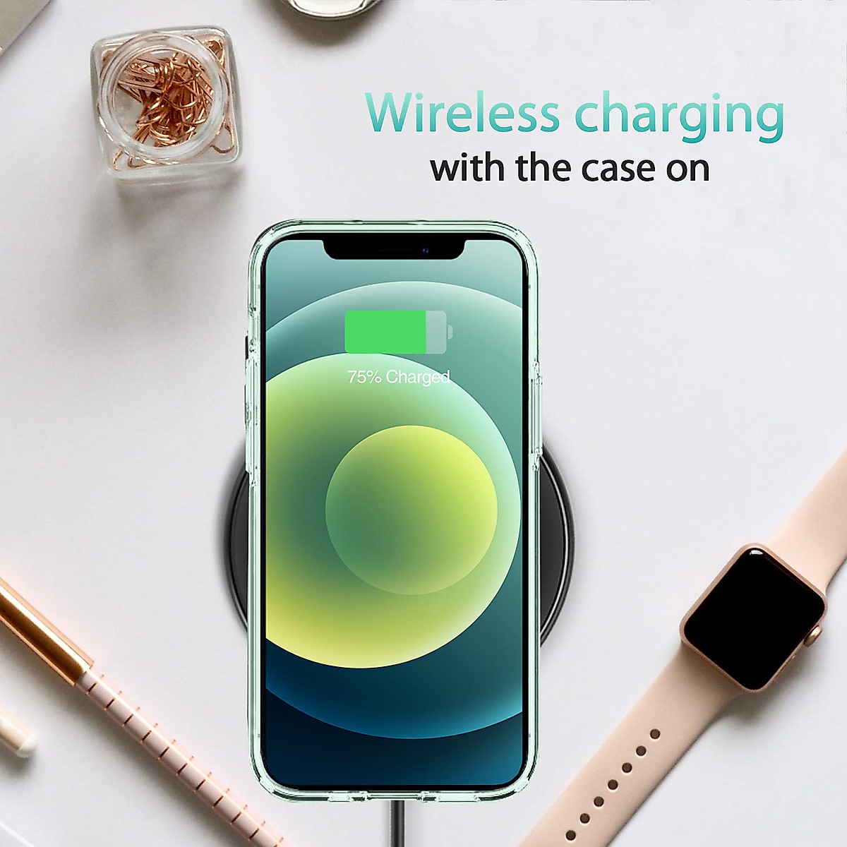 Coolwee Clear Glitter Compatible with iPhone 12 Case Thin Flower Slim Cute Crystal Lace Bling Women Girl Floral Hard Back Soft TPU Bumper Protective Cover for iPhone 12 Pro Mandala Henna Sparkle