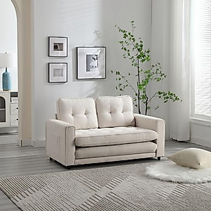 LAVHOME Sofa,Convertible Futon Sleeper sofabed,Space Saving loveseat,Pull Out Couch Bed for Living Room,Velvet Linen Fabric, Beige