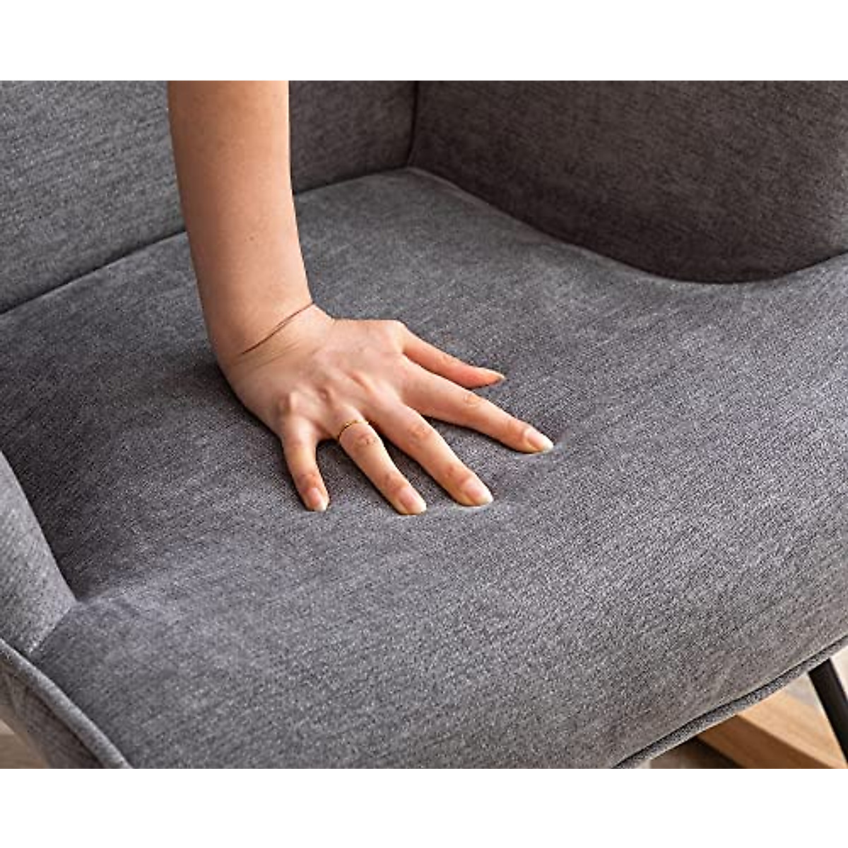 VESCASA Linen Rocking Chair with Tufted Wingback，23.5" Wide Midcentury Modern Indoor Glider Rocker with Arms for Nursery/Reading/Living Room/Bedroom, Grey