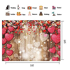 Dudaacvt 7x5ft Valentine's Day Backdrop Rustic Wood Red Love Heart Background for Mother's Day Wedding Bridal Shower Party Decor Banner Portrait Photo Studio Booth Props D480