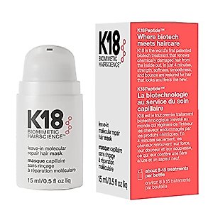 K18 Leave-In Repair Hair Mask Treatment to Repair Dry or Damaged Hair - 4 Minutes to Reverse Hair Damage from Bleach, Color, Chemical Services and Heat, 15 ml