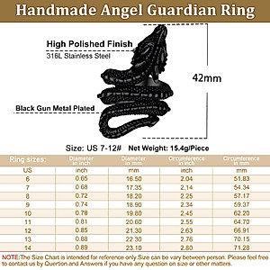 Bestyle Black Dragon Ring for Women Men Cool Rings Dragon Jewelry Gothic Punk Finger Rings Fashion Halloween Costumes for Women, Size 12
