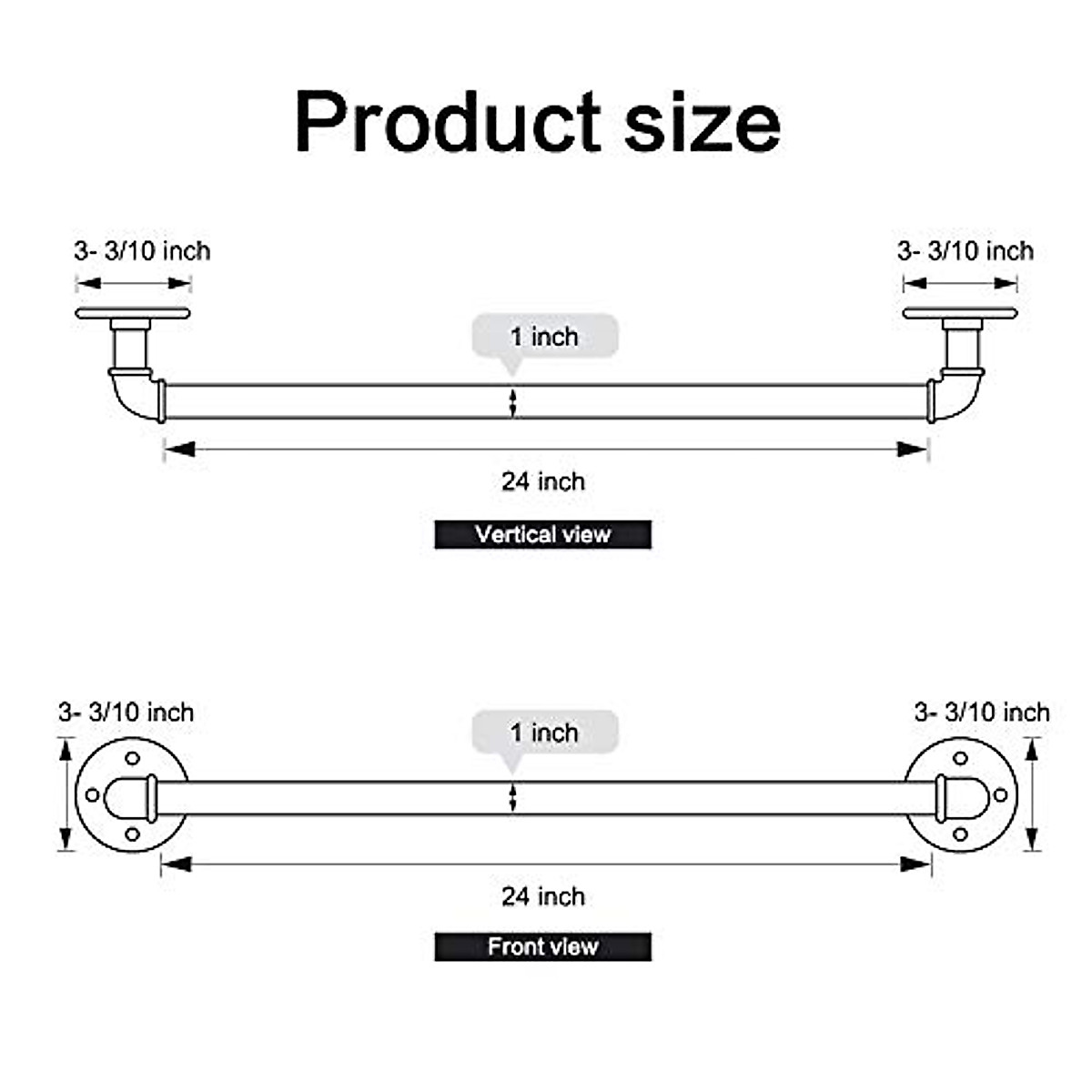 HouseAid 24 Inch Industrial Steel Pipe Towel Rack Holder, Heavy Duty Rustic Hand Towel Bar, Vintage Style Towel Rod for Bathroom, Matte Black