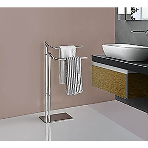 Pilaster Design Transitional Stainless Steel Cooney Freestanding Bathroom Towel Rack with Two Bars
