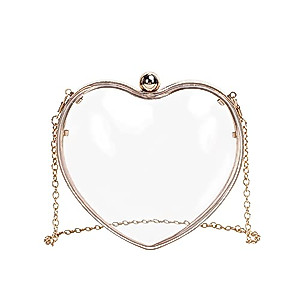 JAMBHALA Women Clear Acrylic Clutch Bag Mini Heart Handbag Evening Pouch with Detechable Chain (gold)