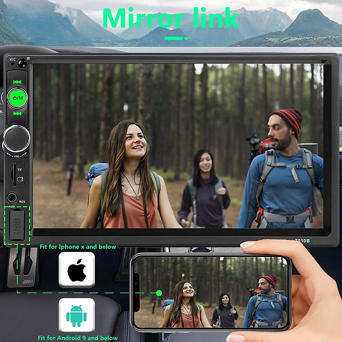 Hodozzy Double Din Car Stereo 7 inch Touchscreen Car Radios with Bluetooth Indash 2 Din Car Audio Head Unit Support Mirror Link for Android/iOS USB TF AUX FM MP5 Multimedia Player + Backup Camera