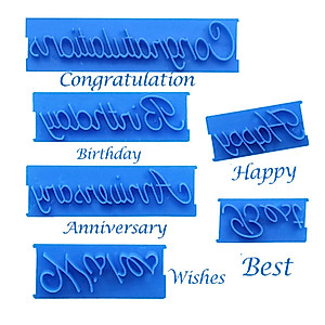 Cake Mold Words Stamp, Cookie Stamps, Words Stamp Happy Birthday Congratulation Anniversary Best Wishes Handwritten Letter Cutter Set Cake Decoration for DIY Cake Cookies Pastry (Blue)