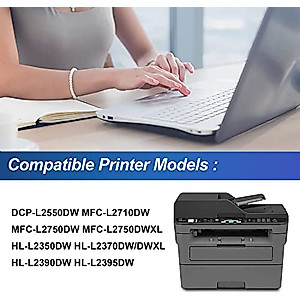 (2 Pack) TN760 Compatible TN-760 Black High Yield Toner Cartridge Replacement for Brother DCP-L2550DW MFC-L2710DW MFC-L2750DW MFC-L2750DWXL Printer Toner.
