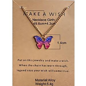 DEQIYIJI Cute Butterfly Pendant Necklace Jewelry Gifts For Women Dainty Stuff With Message Card Blue