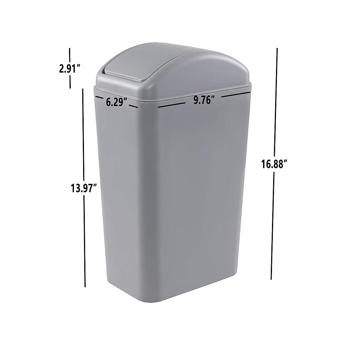 Esdiplot 3.5 Gallon Swing Lid Waste Can, Plastic Swing-Top Trash Can, Gray, 1 Pack