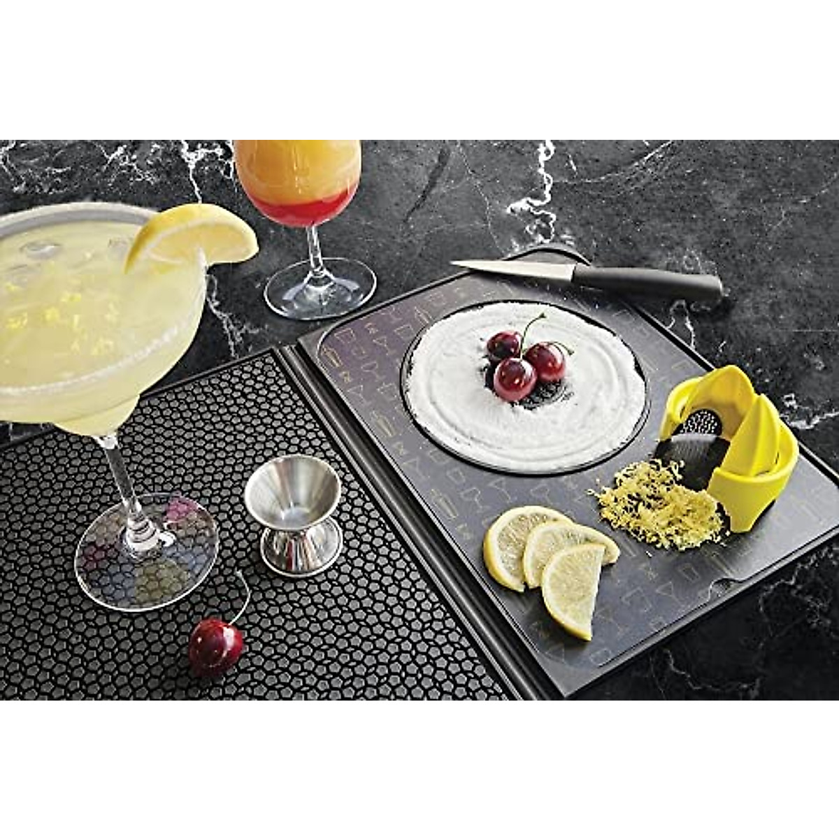 Talisman Designs Original Multi-Use Cocktail Bar Mat for Countertop | 9 x 12 | Black | Versatile Bar Spill Mat | Slice & Prep Cutting Board | Non-Slip Work Surface | Home Bar Accessory