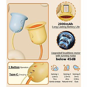 Snowpea Battery Operated Stroller Fan, Silicone Material, Bladeless, Finger-Friendly, 3 Speeds, Portable Mini Fan Clip-on Fan with Flexible Pod for Desk, Car Seat, Crib, Stroller, Camping - Blue