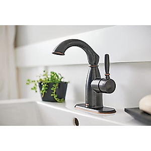 Moen Sarona Mediterranean Bronze One-Handle Single Hole Rustic Farmhouse Bathroom Faucet with Optional Deckplate, Traditional Bathroom Sink Faucet and Drain Assembly, 84144BRB