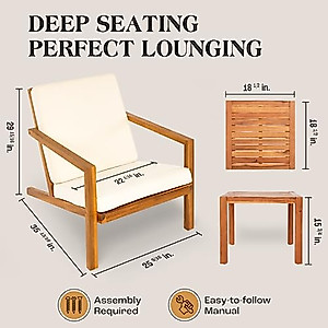 IDZO Natural 3-Piece Patio Bistro Sets with Foldable 400lbs Weight Endurance Chairs, a 220lbs Shelf Table, Made from FSC-Certified Acacia Wood, Featuring Washable Cushions and an Ergonomic Design