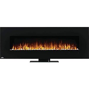 Napoleon Amano 60 - NEFL60B-1 - Wall Hanging Electric Fireplace, 60-in, Black, Glass Front, Crystal Cube Ember Bed, Rocks & Pebbles, Adjustable Flame Colors, Remote Included