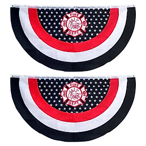 2Pcs Fire-Fighting Theme Fan Flag Bunting 3 x 6 Ft,Firefighter Fan Flag Banner For Fireman Graduation Party Retirement Party Birthday Party Decoration,Firefighter Appreciation