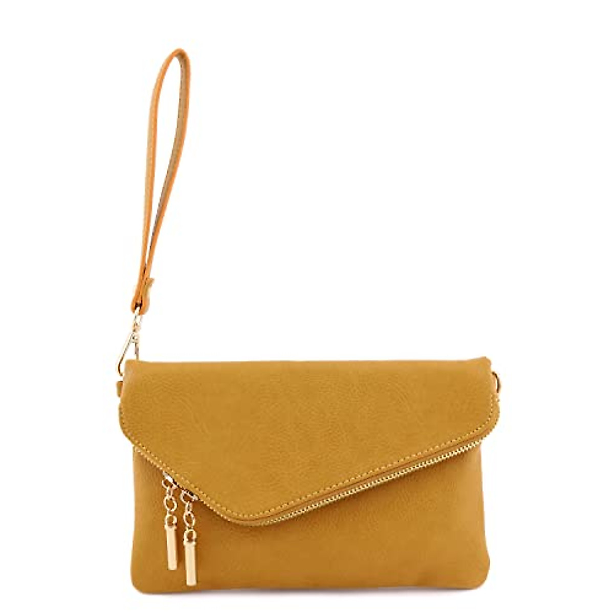 FashionPuzzle Envelope Wristlet Clutch Crossbody Bag with Chain Strap (Mustard) One Size