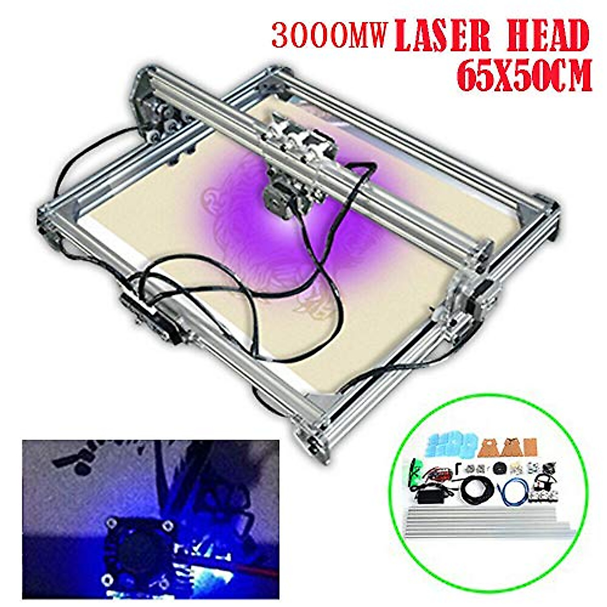 LOYALHEARTDY Desktop Engraving Machine, 3000MW 65x50cm DIY Engraving Cutting Machine Engraver Printer Desktop