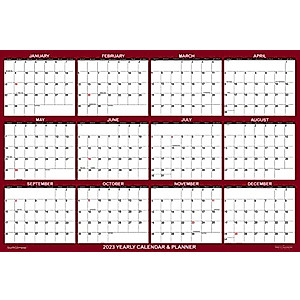 18" x 24" SwiftGlimpse 2023 Wall Calendar Erasable Large Wet & Dry Erase Laminated 12 Month Annual Yearly Wall Planner, Reversible, Horizontal/Vertical, Maroon