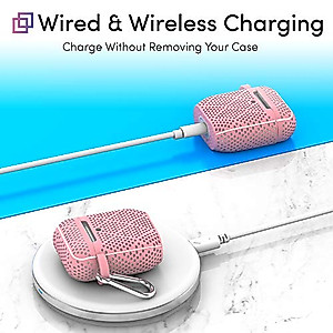 TALK WORKS AirPods Case Cover with Keychain - Protective Hard Silicone Skin for AirPods Keychain Case Clip Carabiner Wireless Charging Compatible with Apple Air Pod Carrying Case Series 1 & 2 - Pink