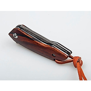 ILEAF Damascus Steel Folding Pocket Knife 2" Blade 3" Folded 5" Open, Liner Lock with Rosewood Handle Great for Camping Fishing Hiking